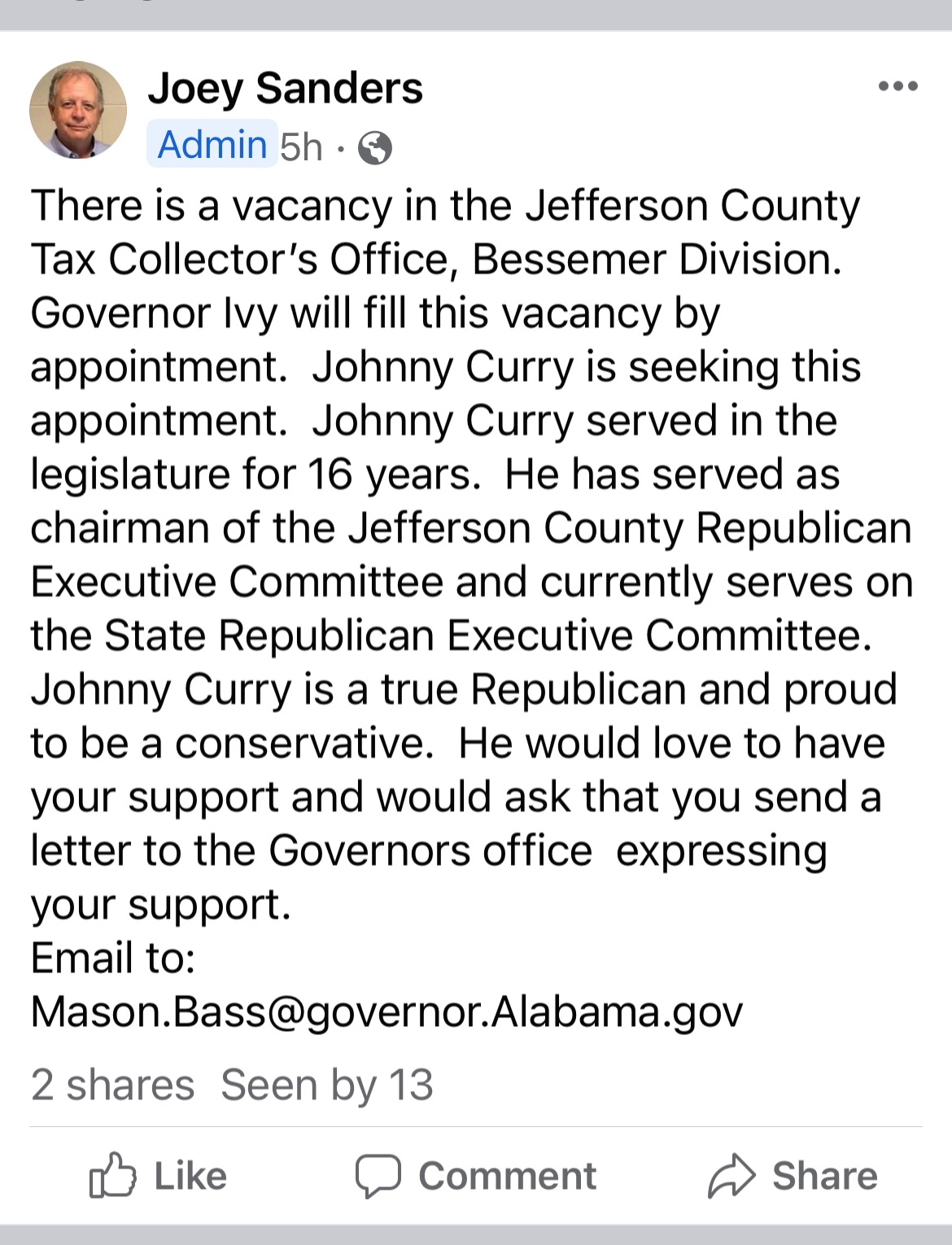 Former State Rep. Johnny Curry seeking support for appointment to ...